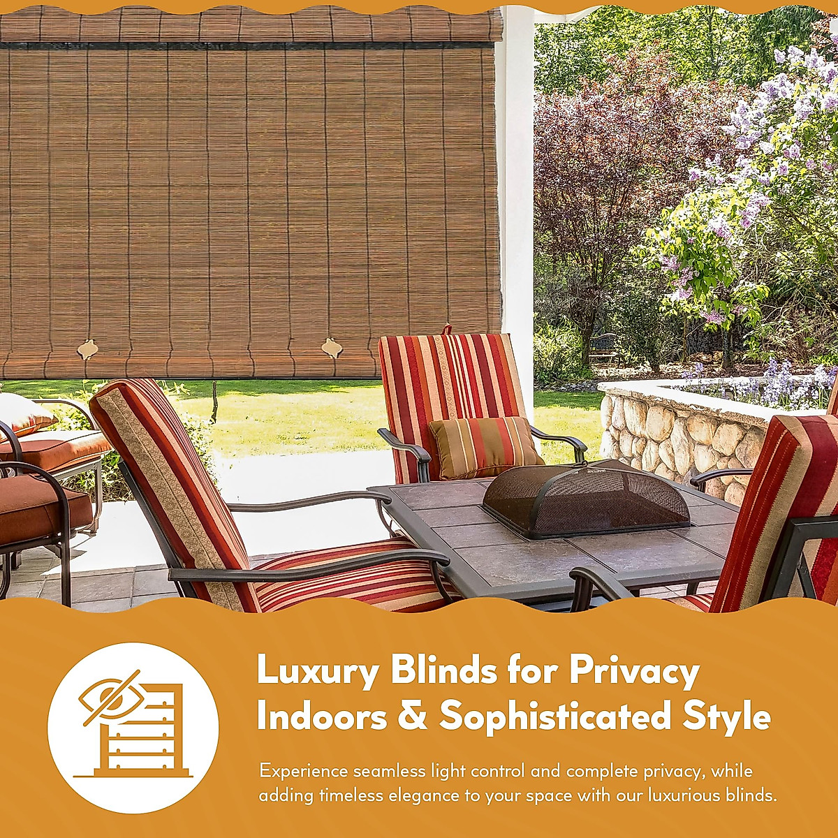 Radiance Core Free Bamboo Shades for Porch, Patio & Sunroom - Imperial Matchstick Bamboo Blinds for Light Filtering - Roll-Up Bamboo Blinds for Outside Mount - Brown - 60" x 72" - (1108119)