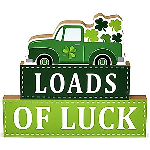 4 St Patrick's Day Wooden Table Decorations Centerpieces Blocks Shamrock Clover Irish Patty's Tiered Tray & Table Top Sign Decor for Office Dining Room Mantle Home Wood Saint Patrick Party Supplies