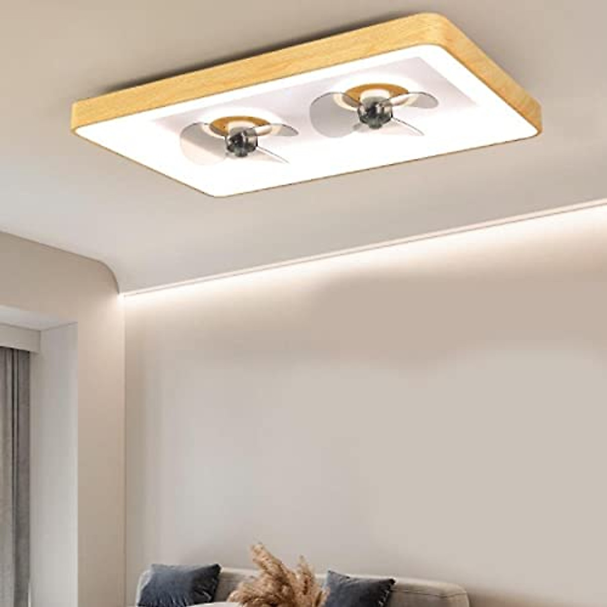 Stepless Dimming Flush Mount Ceiling Fans Lights, Modern Low Profile Bladeless LED Ceiling Fan Lights, with 6-Level Wind Speed Flush Mount Ceiling Light, for Small Room, Bedroom, Living Room ( Color :