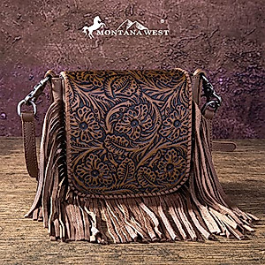 Women's Crossbody Handbags Western Purses for Women Small Crossbody Bags Tooled Leather Fringe Purse Brown RLC-L159BR