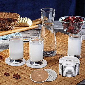 Acejoz Drink Coasters with Holder for Coffee Table, Absorbent Coaster Sets of 6, Marble Style Ceramic Coaster for Wooden Table, Suitable for Kinds of Cups, Home Decor, 4 Inches