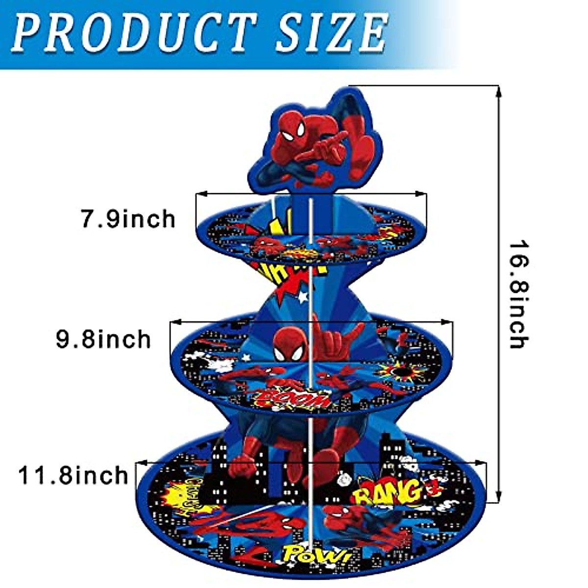 3 Tier Spider Cupcake Stand Spider Hero Cardboard Cupcake Holder Spider Themed Party Table Centerpieces Decorations for Boys Girls Fans Birthday Party Supplies