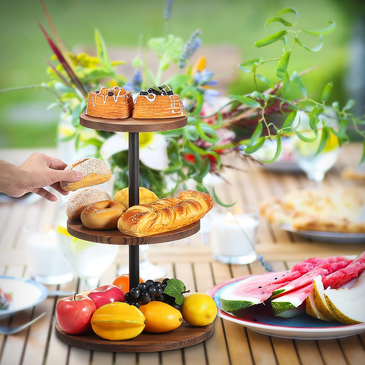 Cupcake Stand, Othran 3 Tier Wood Cake Stand Cupcake Tower Wooden Cupcake Stand 3 Tier Serving Tray for Farmhouse Wedding, Birthday, Tea Parties, Baby Showers, Kitchen Decor