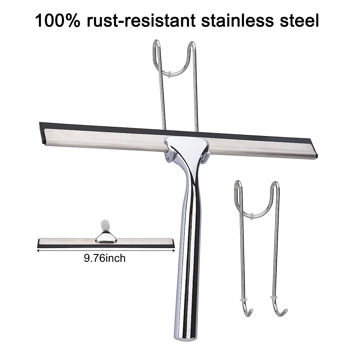 Adjaso All Purpose Stainless Steel Squeegee for Glass Shower Doors, Car Window, Home Mirrors, Bathroom Cleaner Wiper