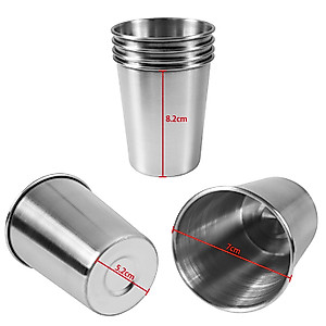 EVERMARKET 6 Pack 8 Ounce 230ml Stainless Steel Cups Shatterproof Pint Drinking Cups Metal Drinking Glasses for Kids and Adults
