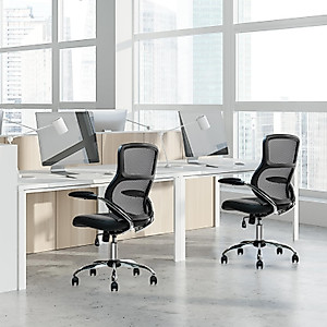 CLATINA Office Mesh Chair Ergonomic Rolling Computer Desk Chair with Flip-up Padded Armrest and Adjustable Height for Home or Office Conference Room (Black)