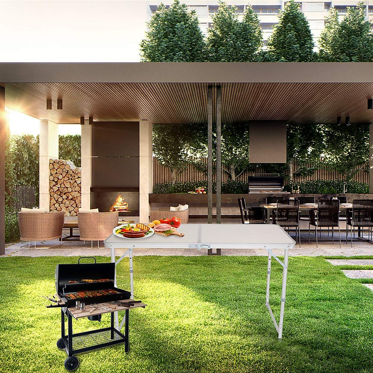 Ochine Foldable Indoor Outdoor All-Purpose Portable Wooden Table for Picnics, Camping, Beach, Tailgating, Patio, Kitchen, Living Room - Roll Up Folding Design