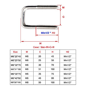 U Bolt, 4 Sets 0.8" (20mm) Inner Width 304 Stainless Steel M6 Square U-Bolt with Plate Screw Nut Fastener, Suitable for 17/18mm Pipe, Boats, and Other Home and Industrial Applications