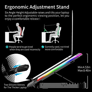 ICE COOREL Gaming Laptop Cooling Pad 15-17.3 Inch with 6 Cooling Fans, Cooling Stand with 6 Height Adjustable, Laptop Cooler with RGB Light, LCD Screen, 2 USB Ports, Phone Stand