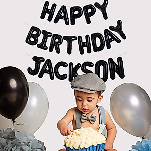 TONIFUL 65 Pcs Personalized Name Letter A-Z Balloons 16 Inch Black Happy Birthday Balloons and 2 Sets A-Z Foil Letters Balloons Create Your Own Name Banner for Birthday Celebration Party Decorations