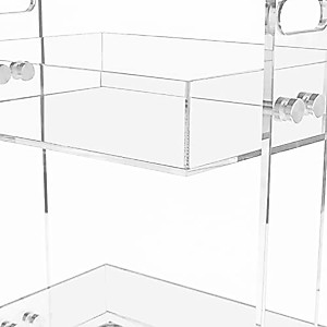 LOHISHILO 2-Tier Heavy Duty Acrylic Rolling Cart Multifunctional Storage End Table with 4 Wheels for Living Room Kitchen, Home, Bar, Party Mobile Cart