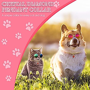 TIESOME Rhinestones Pendant Pet Collars, Adjustable Metal Drop Cat Dog Collar Necklace Crystal Diamond Elastic Collar with Pendant for Pet (Red)