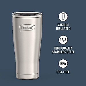 THERMOS ICON SERIES, Stainless Steel Cold Tumbler with Slide Lock, 24 Ounce, Matte Stainless Steel