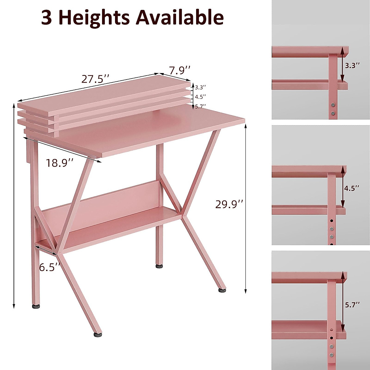 COTUBLR Small Desk, 27.5 Inch Small Computer Desk for Small Spaces, Computer Desk with Adjustable Monitor Stand, Compact Desk with Storage, Tiny Desk Study Desk for Bedroom Home Office, Pink