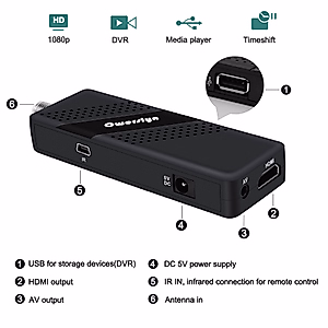 2025 Release Digital Converter Box for TV, OWERSLYN ATSC Digital TV Converter Box with TV Tuner, TV Recording&Playback, USB Media Player, HDMI/AV Output 1080P, Timer, 2in1 Remote, Digital Channel Free
