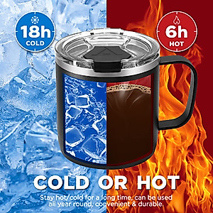 HAUSHOF 14 oz Coffee Mug, Insulated Coffee Mug with Handle, Travel Camping Cup, Portable Stainless Steel Coffee Cup, Insulated Coffee Cups with Lid, Black