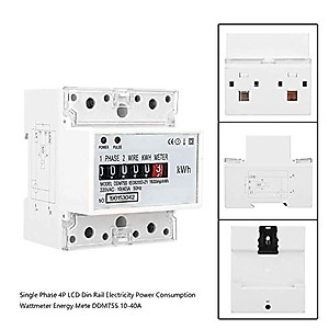 Electric Meter, KWh Meter, Single Phase 4P LED DIN-Rail Electricity Power Consumption Wattmeter Energy Meter, 10-40A