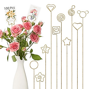 Mezchi 100 Pcs Metal Wire Floral Picks, 13 Inch Gold Place Card Holder Stand Picks, 10 Styles Wire Photo Menu Note Holder, Gift Card Holder for Wedding and Party Favor