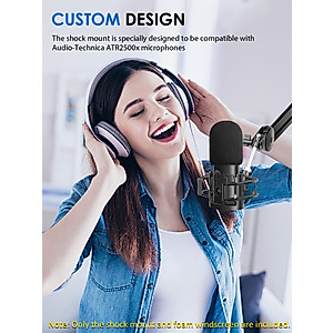 Etour [Newest &Ultra-Durable] atr2500x Microphone Shock Mount with Pop Filter [Custom Built for atr2500x] Anti-Vibration Suspension Shock Mount Holder Clip for Audio Technica atr2500x Mic