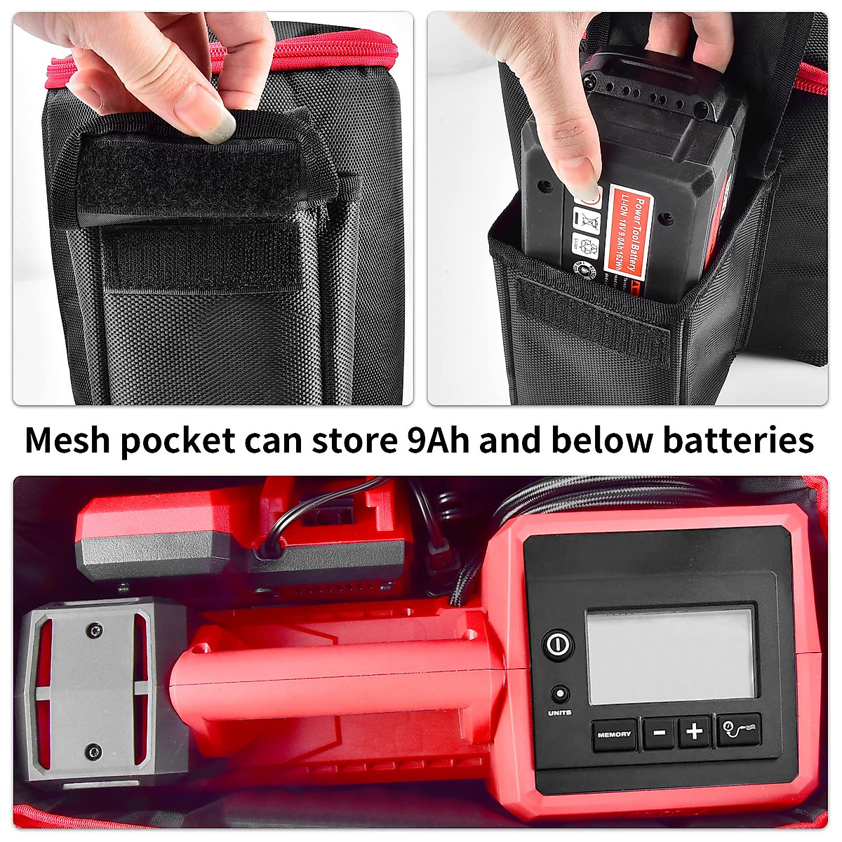 Air Compressor Bag Compatible with Milwaukee M18 Inflator 2848-20/2771-20, Air Pump Carrying Box for Milwaukee Tools,Storage Holder for 18V 3.0/4.0/5.0/6.0/6.5/7.0/8.0Ah Battery (Case Only)-Black