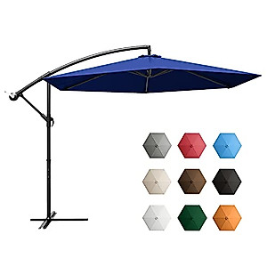 Greesum Offset Umbrella 10FT Cantilever Patio Hanging Umbrella Outdoor Market Umbrella with Crank and Cross Base (Dark Blue)