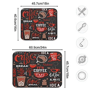 Coffee Theme Beans Dish Drying Mat for Kitchen Counter 16 x 18 Inch Absorbent Microfiber Dry Dishes Mats Drainer Mat Dish Drying Pad for Countertops