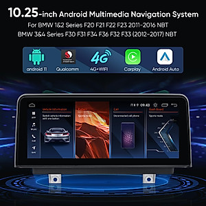 for BMW 3 4 Series F30 F31 F34 (2012-2017) F20 F21 F22 F23 Upgrade Radio Stereo Car Radio Qualcomm 665 (4GB + 64GB) Built-in 4G LTE GPS Navigation Apple CarPlay Android Auto10.25 inch Touch Screen