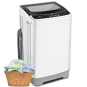 Nictemaw Portable Washing Machine, 17.8Lbs Full Automatic Washing Machine, 2.4 Cu.ft Compact Portable Washer with 10 Programs, 8 Water Levels, Glass Top Lid, Drain Pump, Ideal for Apartment, Home, RVs