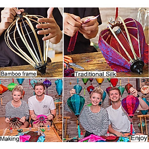 4 Vietnamese Bamboo Silk Lantern 14” Hoi an Lamp Vietnam Balloon Chandeliers Décor Wedding Garden Party Yard Outdoor Indoor Holiday Asian Traditional Decoration 2RND-35-WHI-4PCS