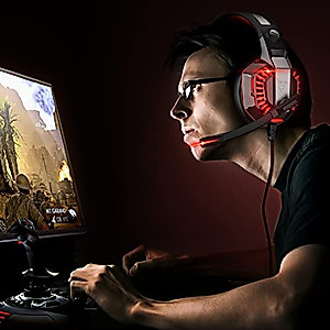 Foyose Gaming Headset for PS4 PS5 Xbox one PC, PS4 Headset with Noise Cancelling Mic, Soft Memory Earmuffs for Mac Laptop (Black RED), (YZ-US-GM2R)