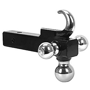 YITAMOTOR Trailer Hitch Tri Ball Mount with Hook, Multi Hitch Ball Mount Fits 2" Hitch Receiver, 1-7/8", 2", 2-5/16" Tri Ball Hitch (Black&Chrome)