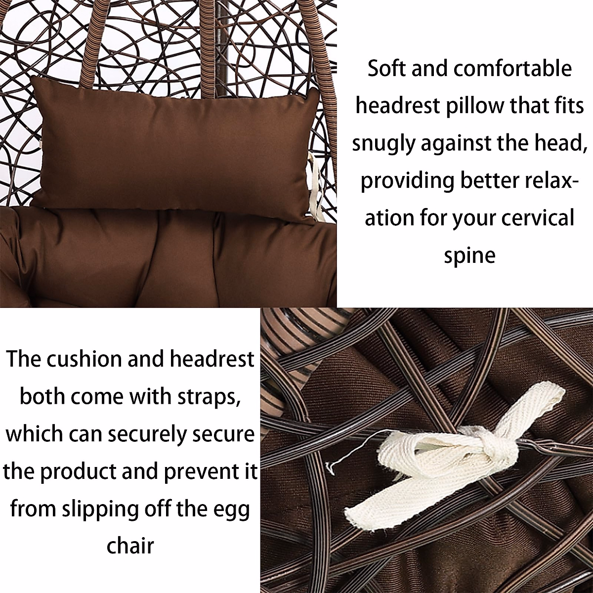 Eoieov Outdoor Hanging Egg Chair Cushions, 45"*45" Washable Hanging Basket Chair Cushion, Basket Egg Chair Cushion with Headrest Pillow，Yellow