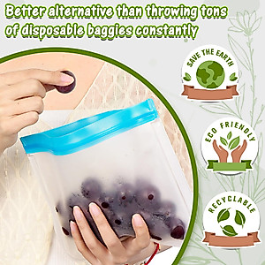 FUNFERY Reusable Sandwich Bags Silicone,9 Pack Quart Reusable Freezer Bags,BPA Free Reusable Zip Bag for Meat,Veggies Fruit,Leakproof Reusable Food Storage Bags for Lunch Food Travel Home Organization