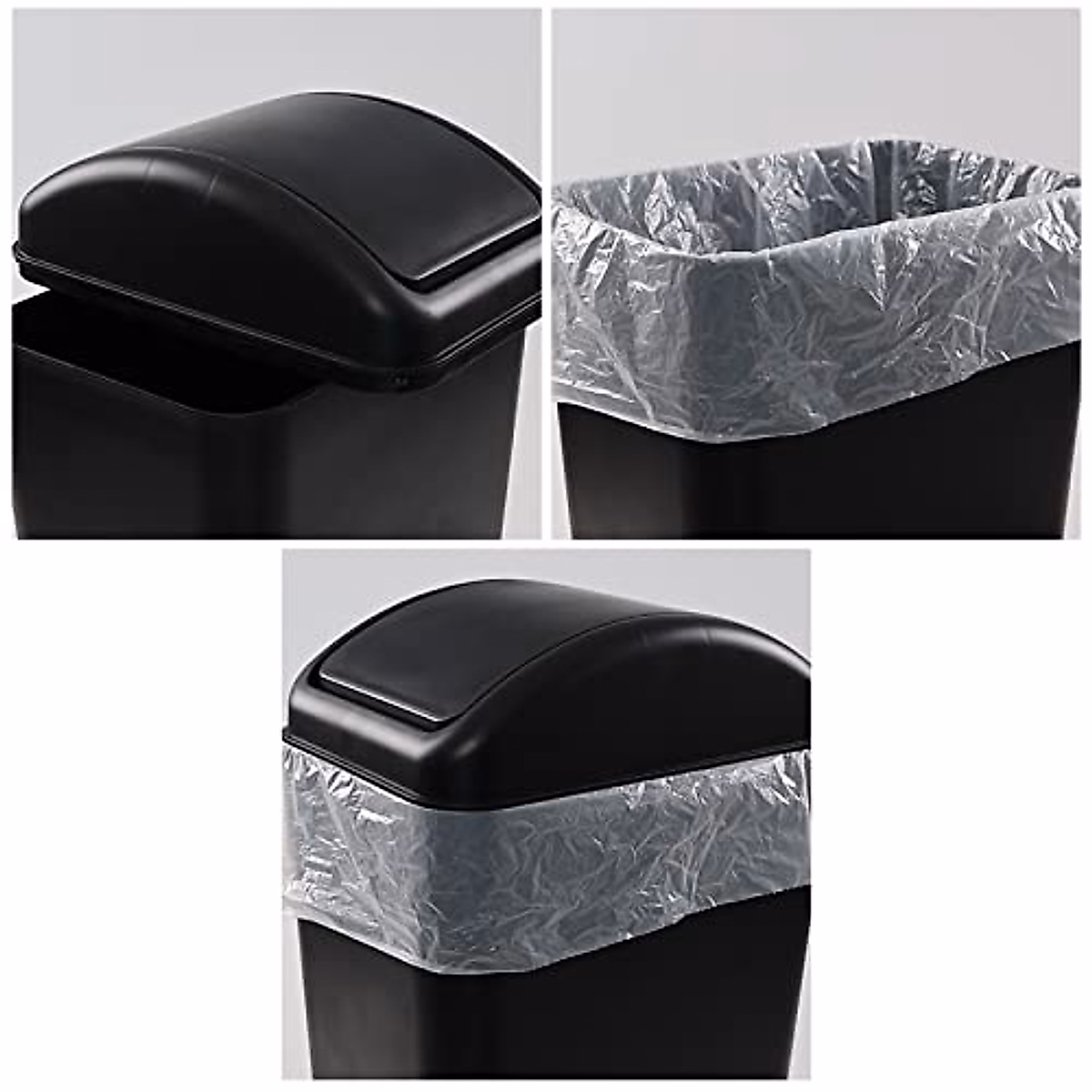 Ramddy Plastic Slim Trash Can, Black Modern Wastebasket, 14 Liter Commercial Garbage Bin