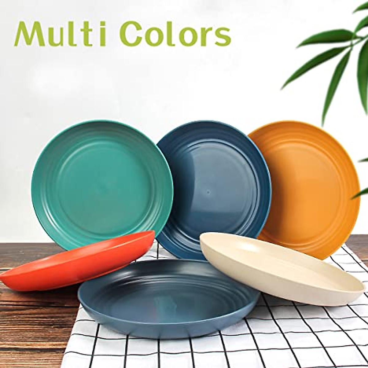 SGAOFIEE 12 PACK 9 Inch Lightweight Wheat Straw Plates, Microwave and Dishwasher Safe BPA Free and Healthy Wheat Straw Plates, Unbreakable Deep Dinner Plates