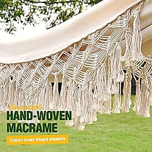 Zupapa 2 Person Hammock with Stand and Carrying Case, 550 Capacity, Portable for Living Room, Garden, Tassel Macrame White