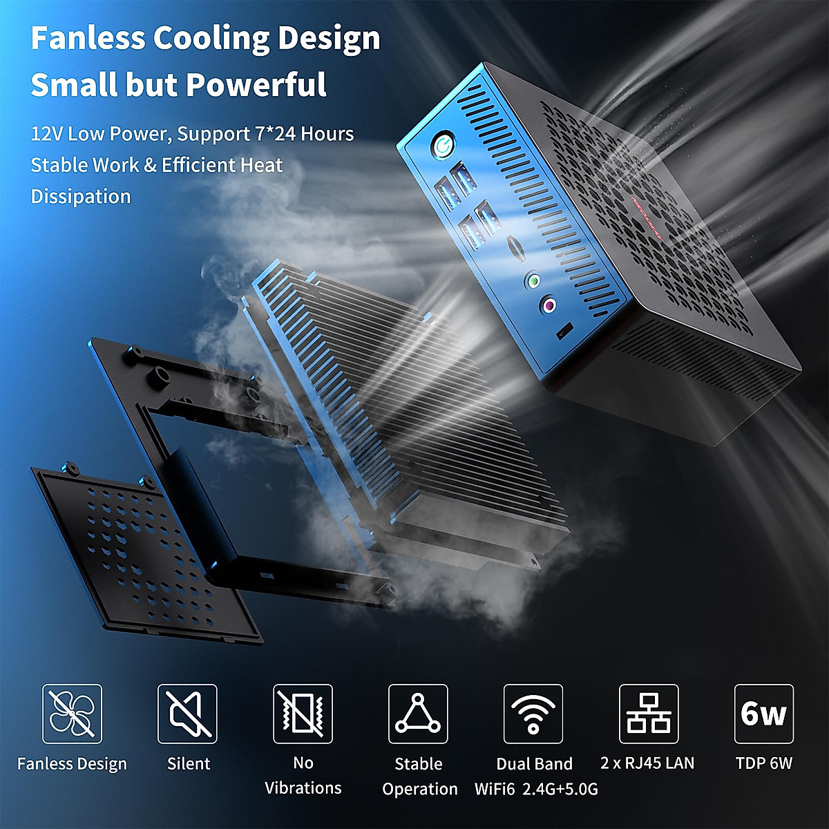 Fanless N100 Mini PC Firewall Micro Appliance,Intel 12th Alder Lake-N100 Dual Gigabit Ethernet Desktop Mini Computer 16GB DDR4 RAM 512GB NVME SSD,Home Office Business PC 4K Triple Display DP/HD/VGA