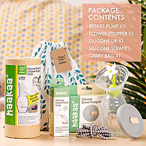 haakaa Manual Breast Pump 150ml with Flower Stopper, Silicone Lid & Silicone Strap Set Breastfeeding Essentials