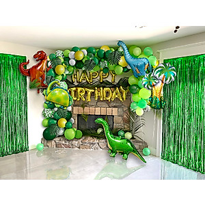 176pcs Dinosaur Birthday Party Decorations, Slmeno Dinosaur Balloon Arch Garland Kit with Dinosaur Cake Topper,HAPPY BIRTHDAY Balloons,Dinosaur Tablecloth,Curtains,Glow In The Dark Dinosaur Tattoos