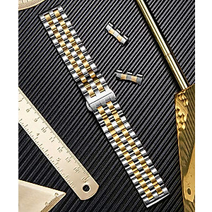 BINLUN Stainless Steel Watch Band with Curved and Straight End, Replacement Metal Watch Straps for Men Women 18mm/19mm/20mm/21mm/22mm/24mm in Silver, Gold, Black, Rose Gold, Two Toned