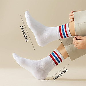 Mottee&Zconia Quarter Crew Sock for Womens/Mens Retro Vintage Old School Vibe Cotton Strips White Socks 6 pack