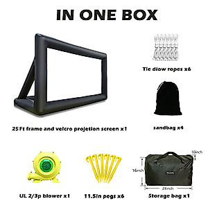 Yimukaka 25Ft Inflatable Movie Screen with Stand for Outside-Support Rear Projection-Stable Outdoor Frame-Outdoor Movie Screen Use in Combination with Projector and Speaker