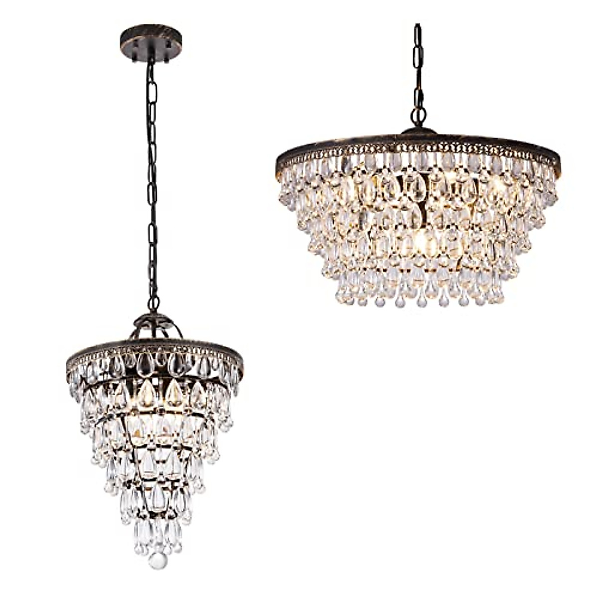 Wellmet Crystal Chandeliers, Farmhouse Tiers Crystals Light, Modern Hanging Pendant Lighting Ceiling Fixture for Foyer, Bathroom, Dinig Living Room, Kitchen Island