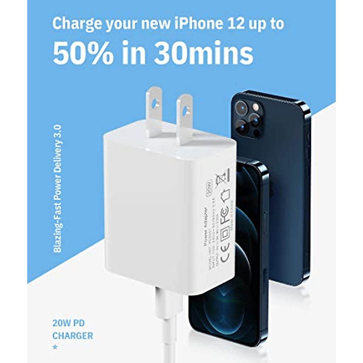 Fast Charger iPhone, 20W USB C Wall Charger with MFi Certified 6 FT Charger Cable Type C Charger Adapter Compatible with iPhone 14/14 Mini/14 Pro Max/13/13 Mini/13 Pro Max/11 Pro Max/XS Max/XS/XR/X