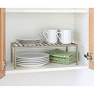 Seville Classics Iron Slat Expandable Kitchen Counter and Cabinet Shelf, Platinum