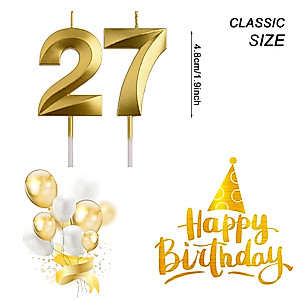 AOOLADA 27th 72nd Birthday Candles, Gold 72 27 Year Old Number Birthday Candles, Happy Birthday Party Decorations Cake Topper Gifts for Men Women