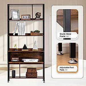 LAVIEVERT 5 Tier Farmhouse Bookshelf, Rustic Wood and Metal Free Standing Bookcase, Industrial Vintage Display Shelf Unit for Living Room, Bedroom and Home Office - Brown