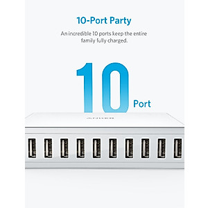 Anker 60W 10-Port USB Wall Charger, PowerPort 10 for iPhone Xs/XS Max/XR/X/8/7/6s/Plus, iPad Pro/Air 2/Mini, Galaxy S9/S8/S7/Plus/Edge, Note 8/7, LG, Nexus, HTC and More