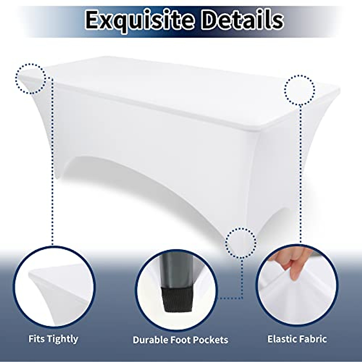PureFit Spandex White Table Covers 6ft Fitted Table Clothes for 6 Foot Rectangle Tables, Elastic Massage Table Cover, Stretch Wrinkle Free Tablecloth for Party, Wedding, Banquet, Vendor Stand, 2 Pack
