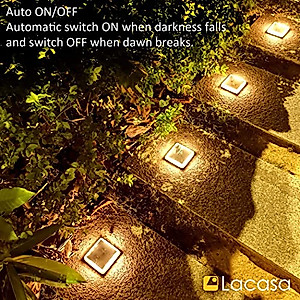 Solar Deck Lights, Driveway Walkway Dock Light Solar Powered Outdoor Stair Step Pathway LED Lamp for Backyard Patio Garden Ground, auto On/Off - Warm White - Square - 4 Pack